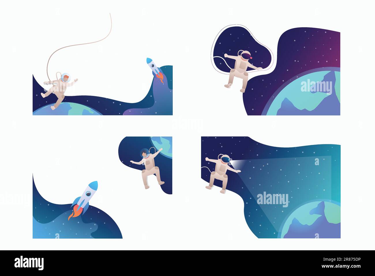 Astronaut in spacesuit floating in outer space set Stock Vector Image ...