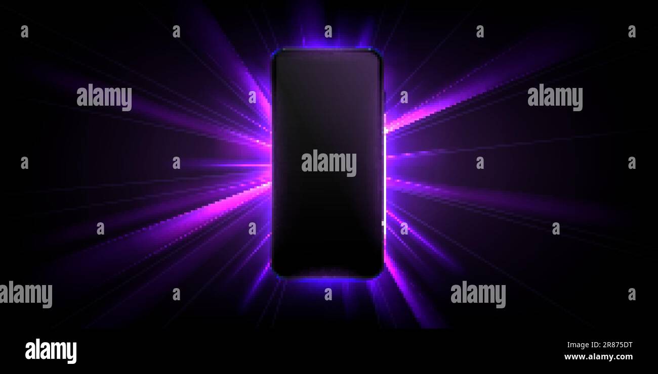 3d mobile phone screen on light glow background. Smartphone futuristic ...