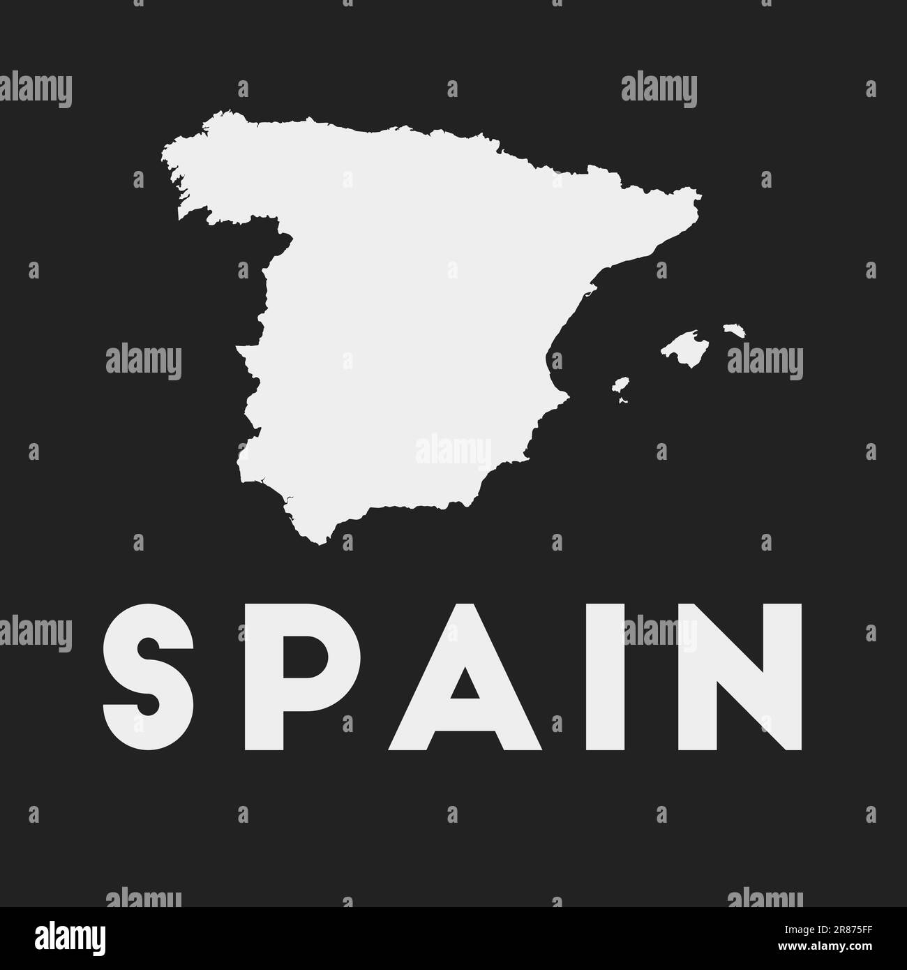 Spain icon. Country map on dark background. Stylish Spain map with country name. Vector ...