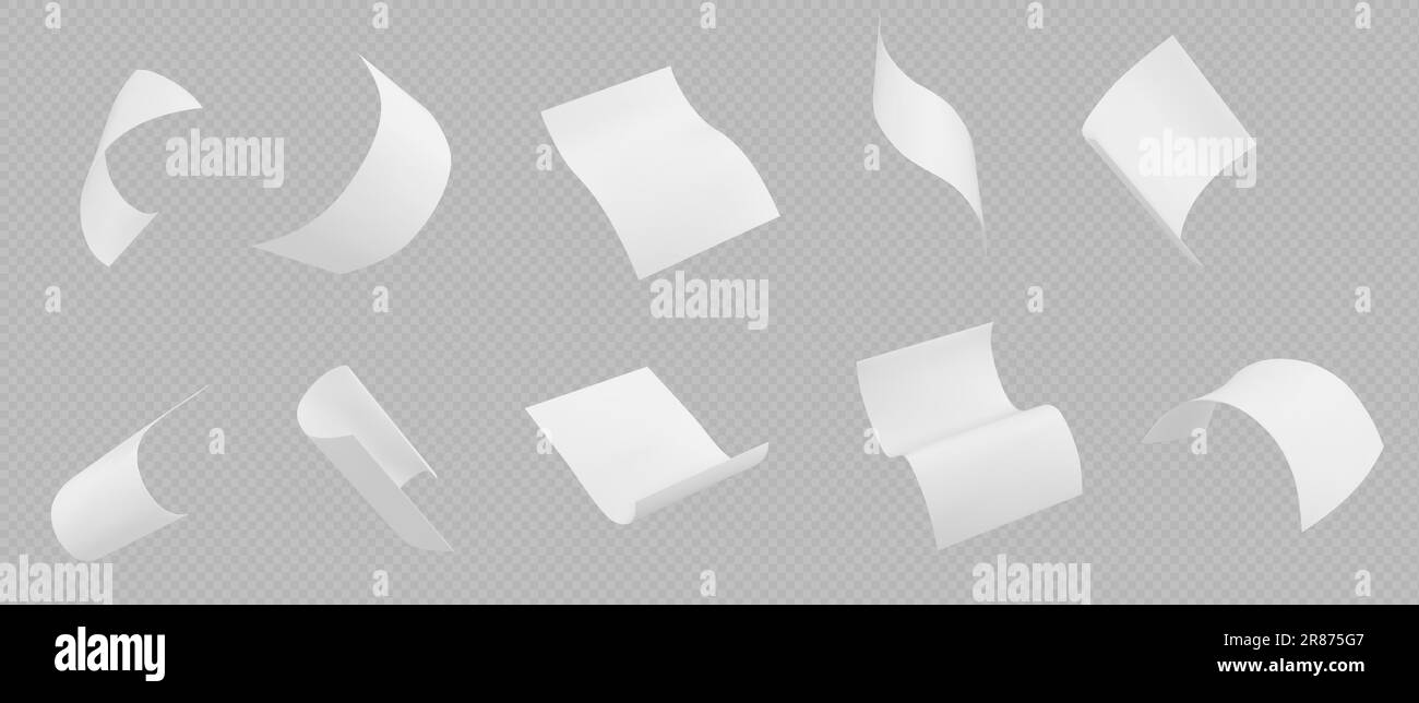 3d isolated fly white paper sheet. Fall document page on transparent ...
