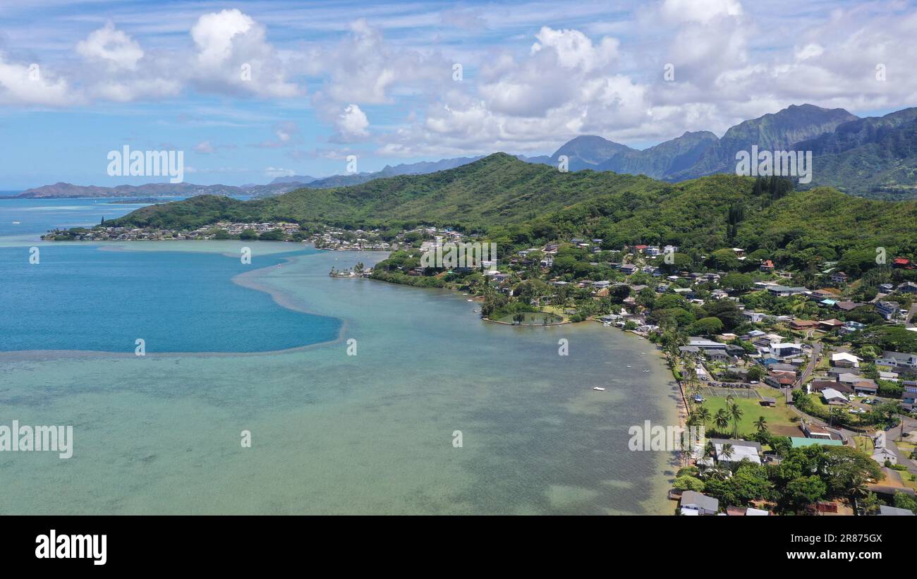 Beautiful aerial view of Kualoa Regional Park in Hawaii Stock Photo - Alamy