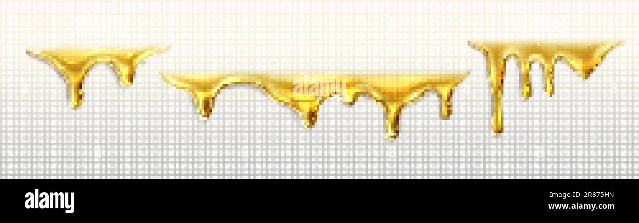 Liquid oil drip vector drop flow border illustration. Yellow melt honey ...