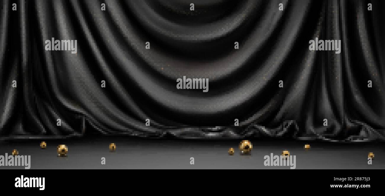 Black silk fabric podium backdrop with gold sphere vector. Elegant ...