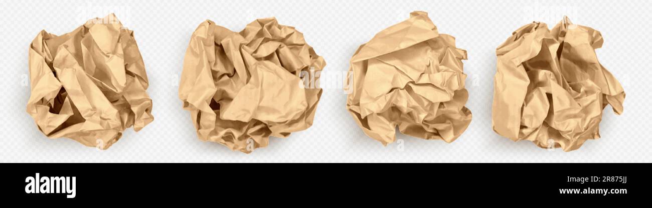 Realistic 3D set of crumpled paper balls isolated on transparent ...