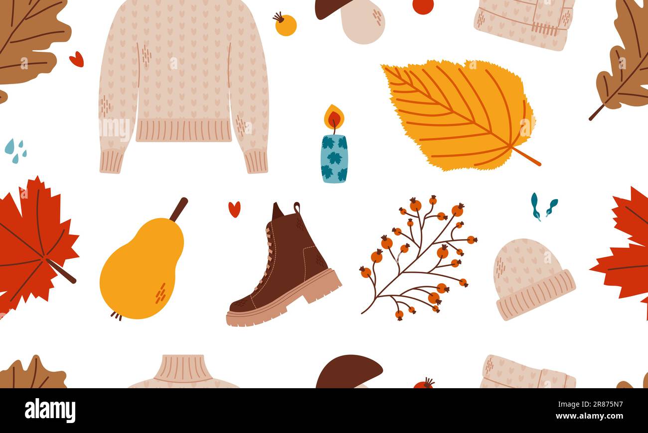 Start of fall. Cozy autumn pattern. Warm autumn season.Vector ...