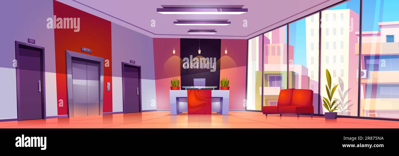 Cartoon company office interior with furniture. Vector illustration of ...