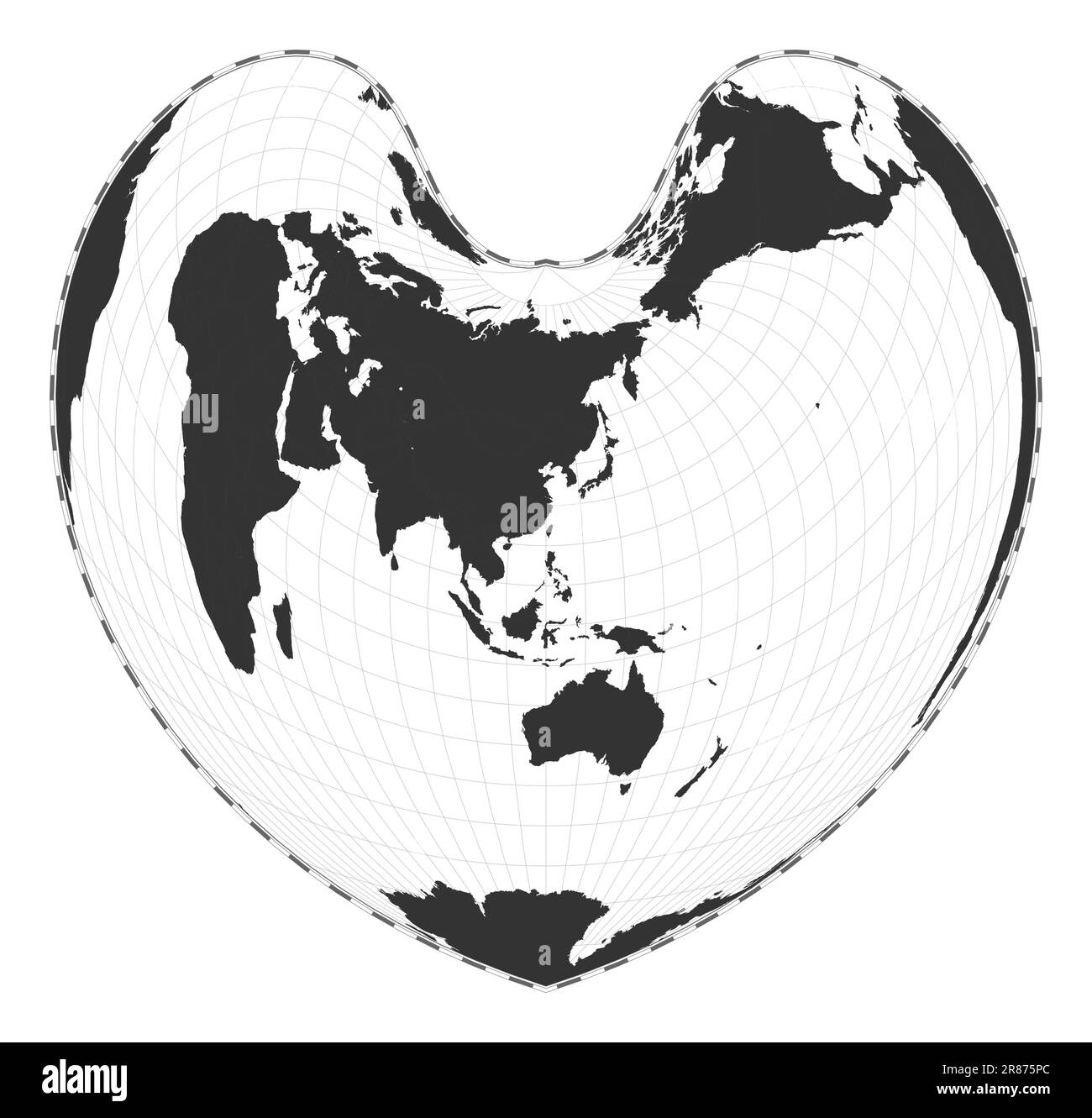 Vector world map. Bonne pseudoconical equal-area projection. Plain ...