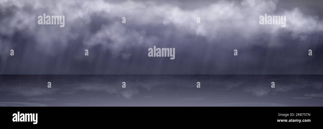 Realistic rain dropping from gray clouds. Vector illustration of ...