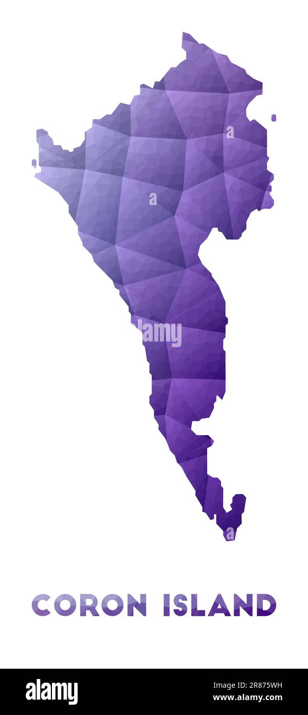 Map of Coron Island. Low poly illustration of the island. Purple ...