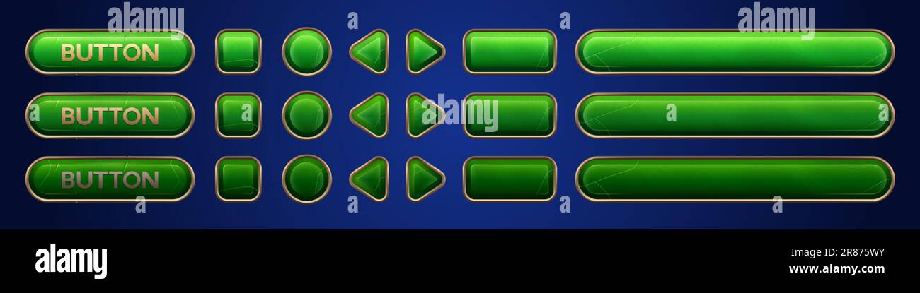 Green ui vector button animation for game interface cartoon set. Hover ...