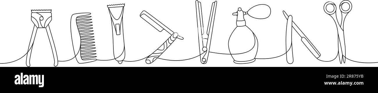 Barber Shop Tools One Line Continuous Drawing Clipper Comb Razor