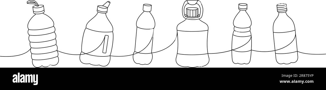 Plastic bottles one line continuous drawing. Empty plastic bottles ...