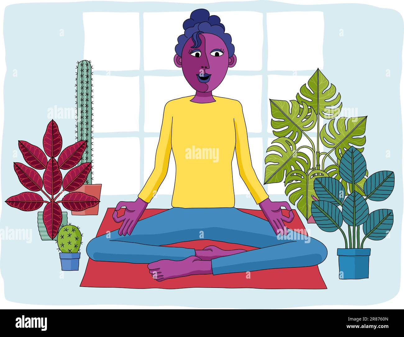 Woman Meditating Doing Yoga Pilates Illustration Stock Vector Image ...
