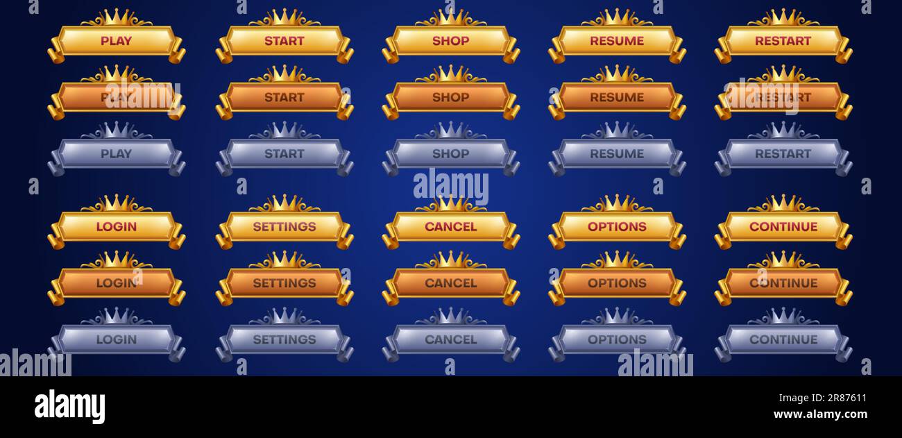 Royal game buttons animation set. Vector cartoon illustration of golden ...