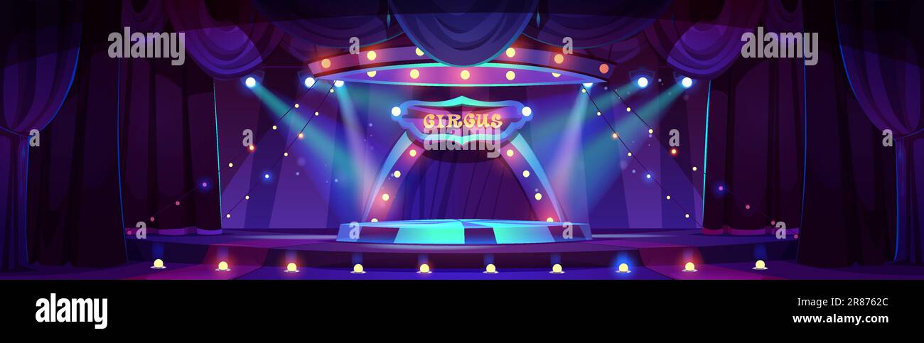 Cartoon night circus ring stage inside vector background. Dark theater ...