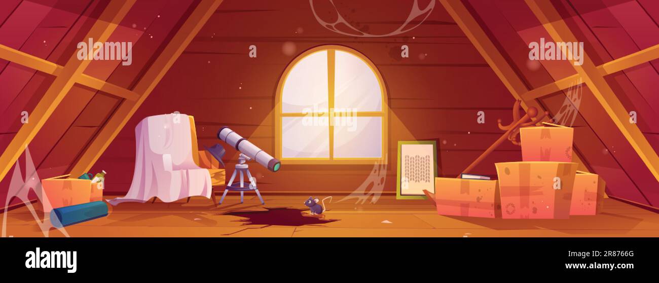 Abandoned old house attic wood interior with dust vector background ...