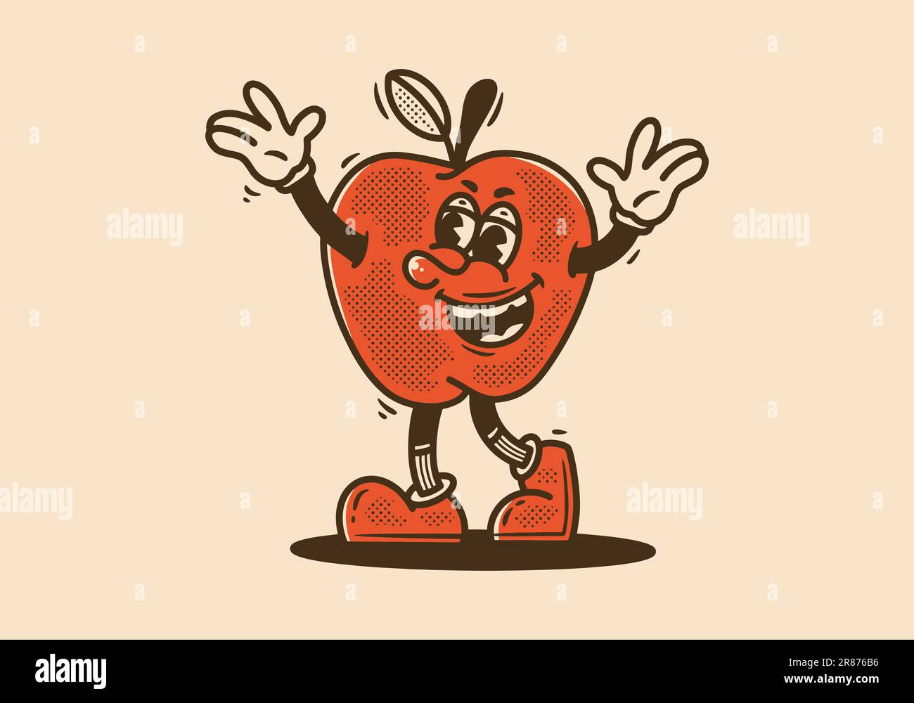 Vintage mascot character design of red apple with happy expression ...