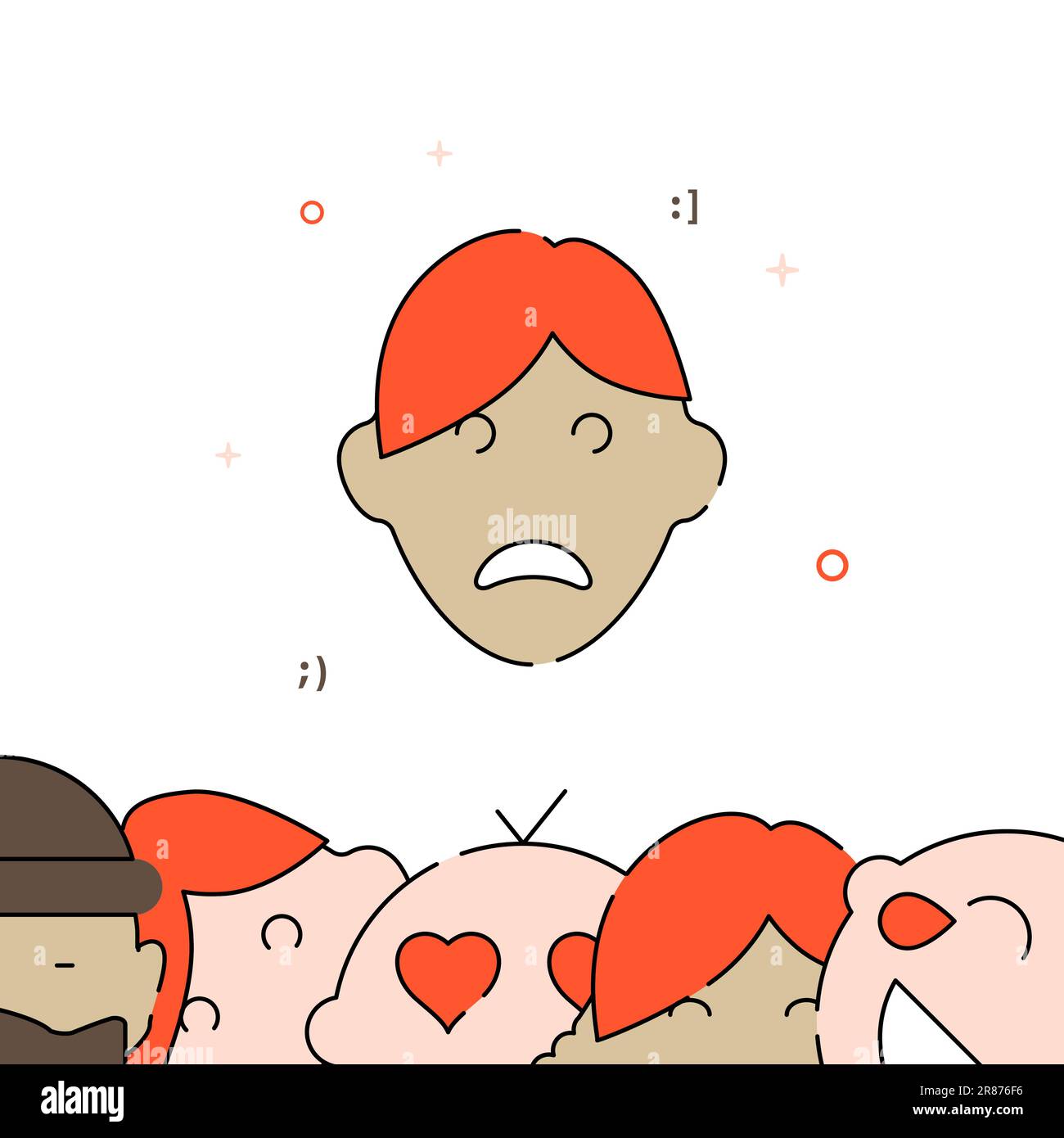 Sad teen boy filled line vector icon, simple illustration, related ...