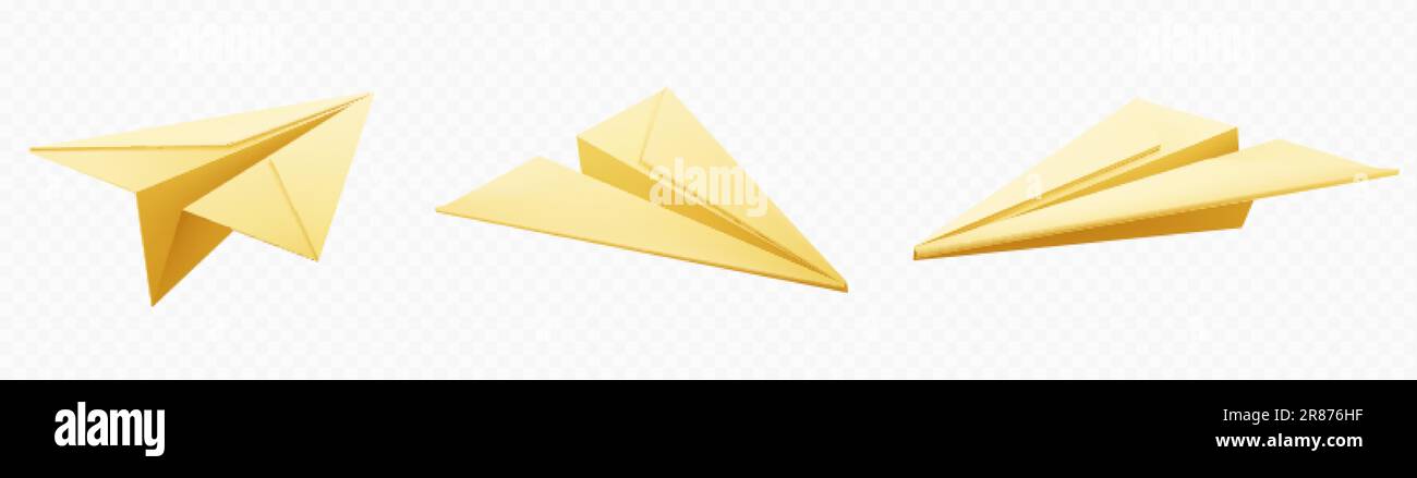 Realistic 3d yellow paper plane isolated vector. Origami airplane model ...