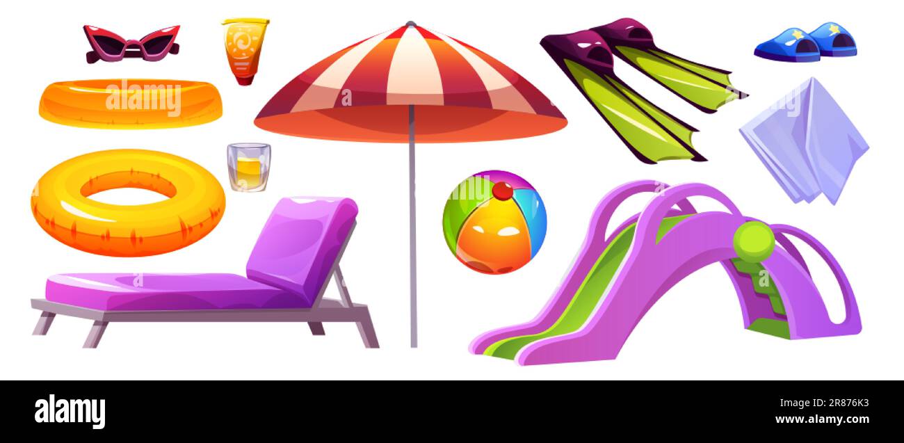 Summer sea beach element vector cartoon illustration set. Isolated ...