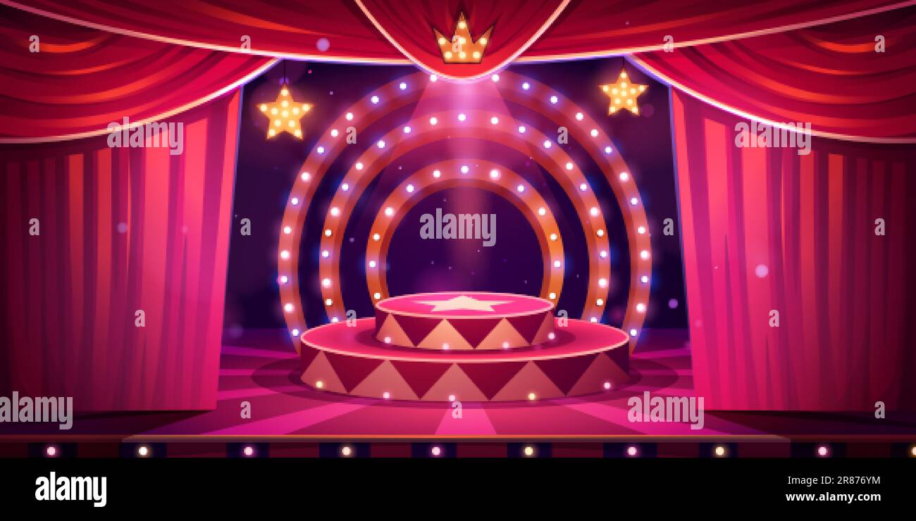 Circus cartoon stage with ring vector background. Carnival tent with ...