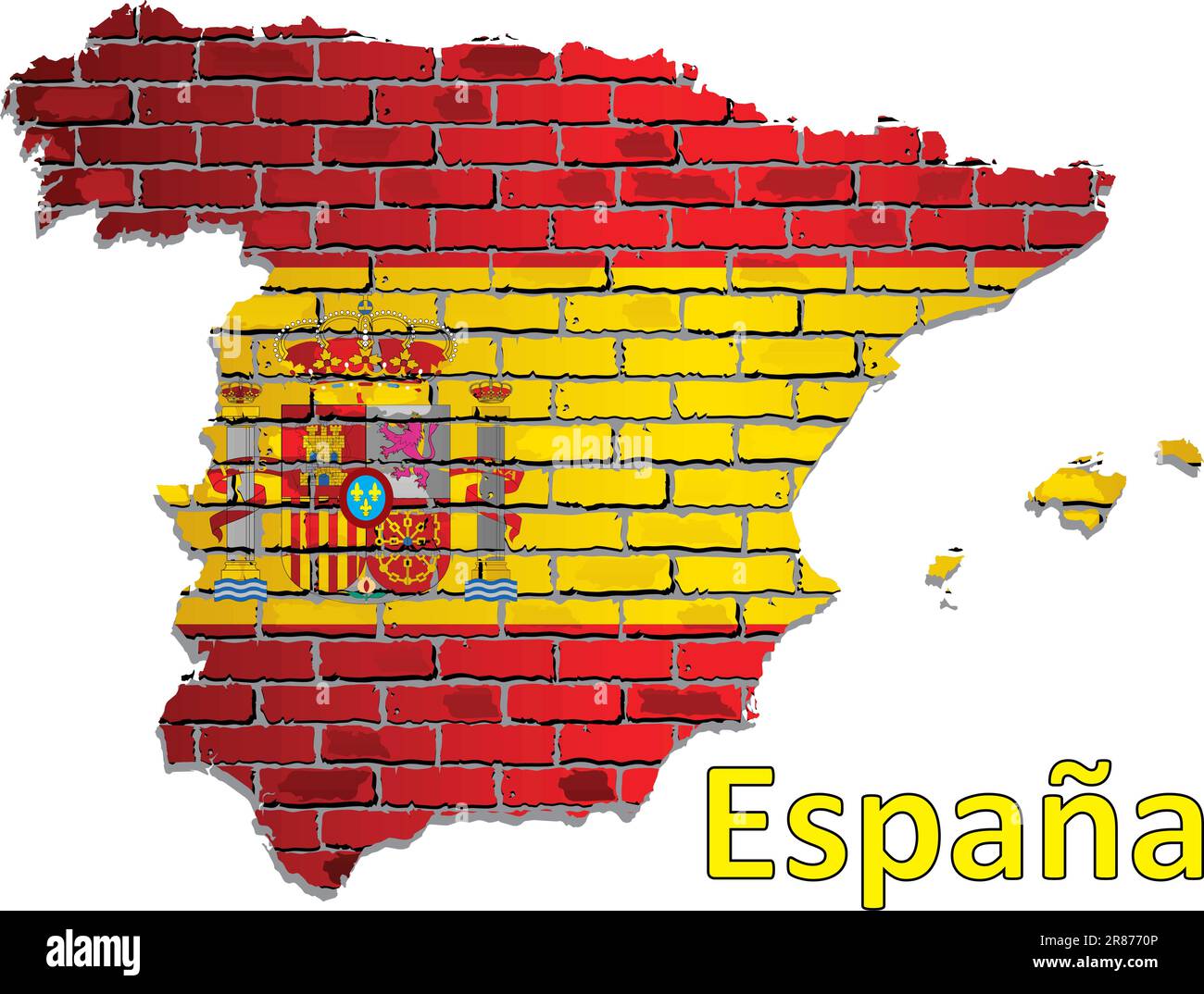 Shiny map of the Spain on a brick wall - Illustration, Abstract grunge ...