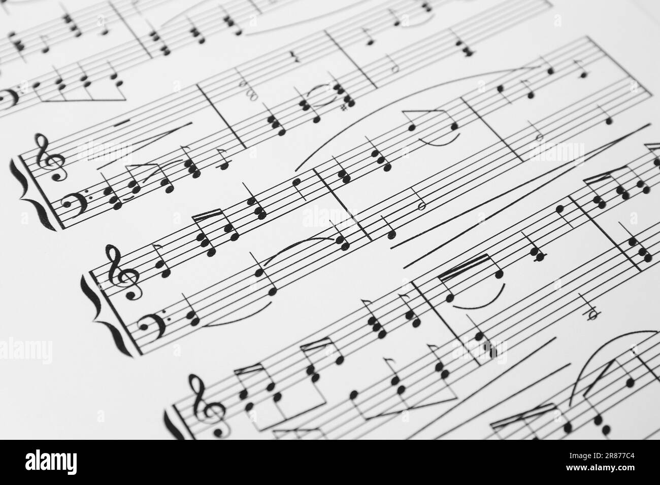 Sheet of paper with music notes as background, closeup view Stock Photo ...