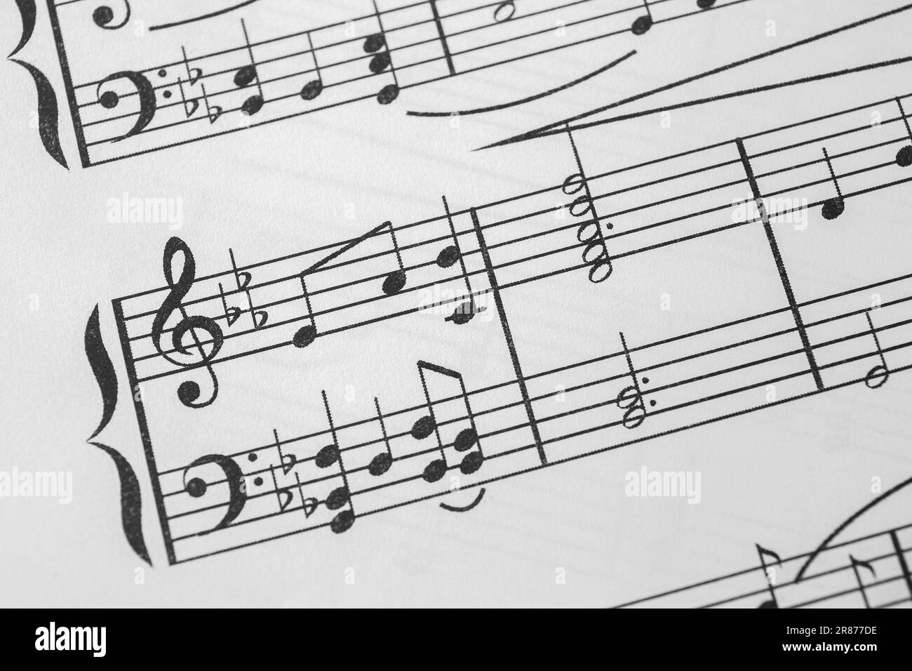 Sheet of paper with music notes as background, closeup view Stock Photo ...