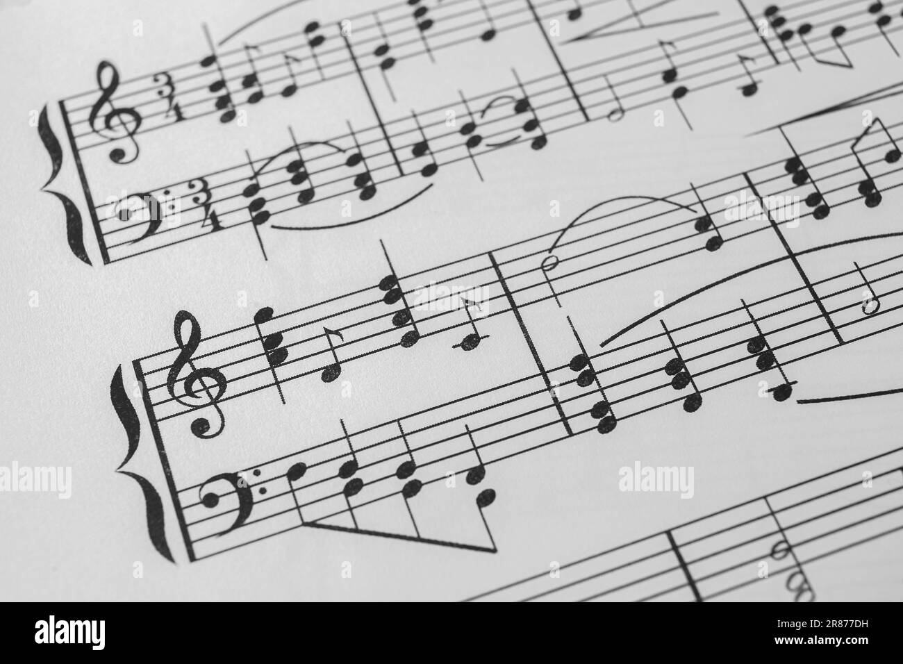 Sheet of paper with music notes as background, closeup view Stock Photo ...