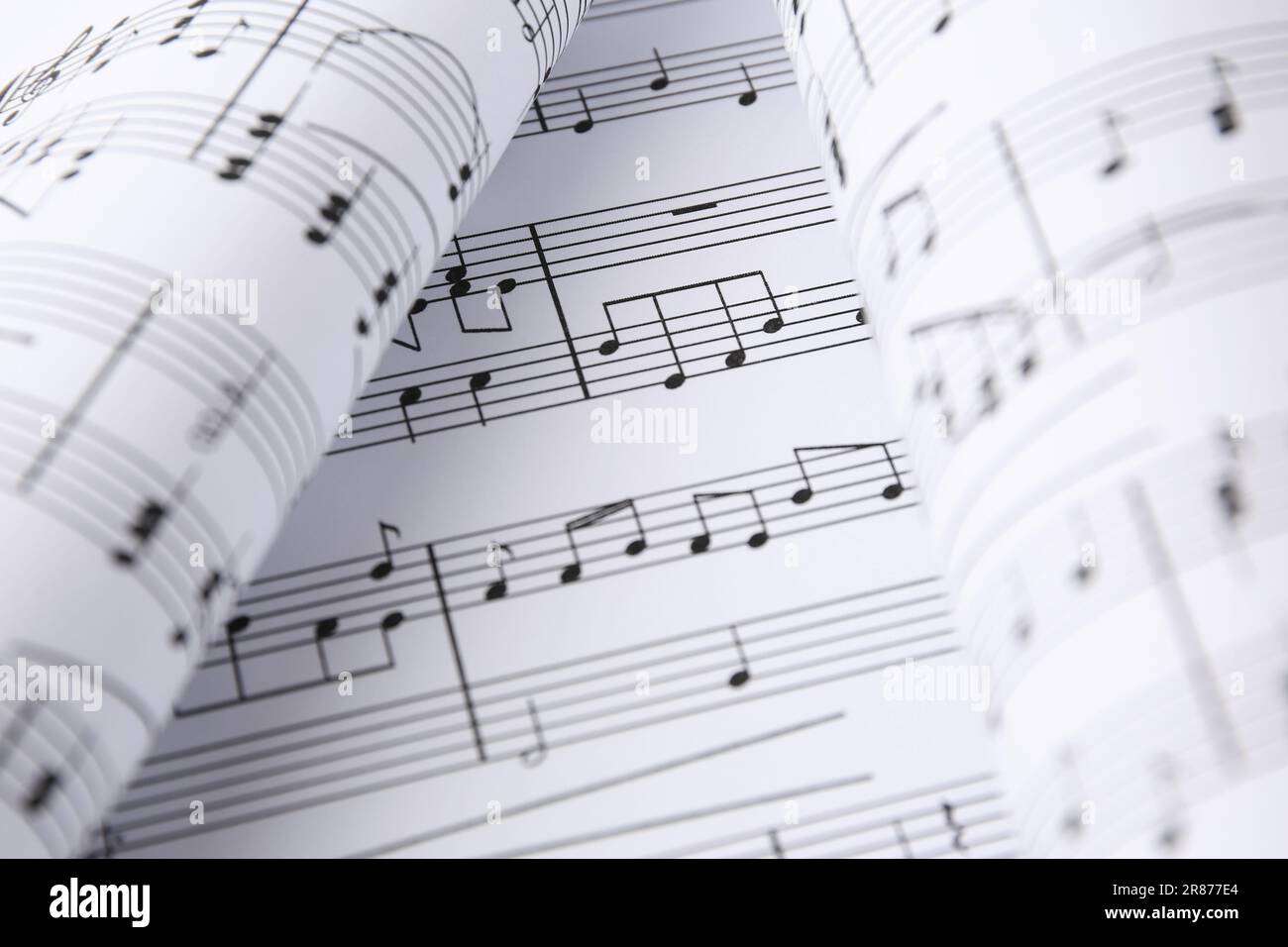 Sheets of paper with music notes as background, closeup view Stock ...
