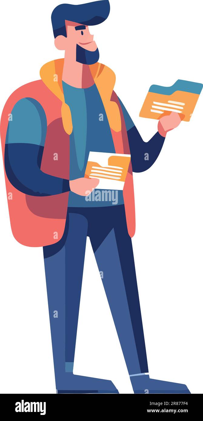 bearded young man holding a folders Stock Vector Image & Art - Alamy