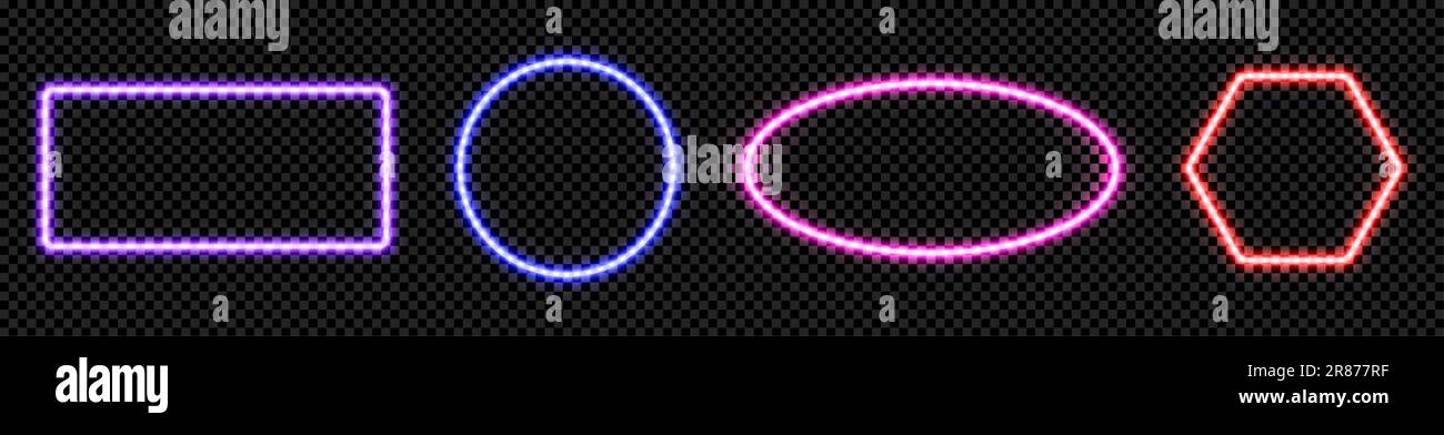 Neon light frame with glow square, rectangle geometric hexagon shape ...