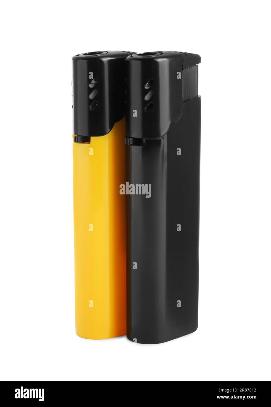 Stylish small pocket lighters on white background Stock Photo - Alamy