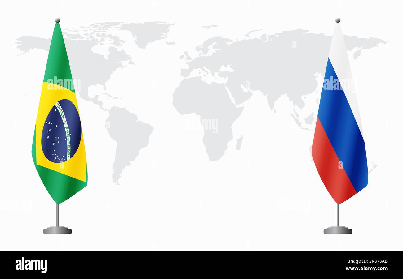 Brazil and Russia flags for official meeting against background of ...