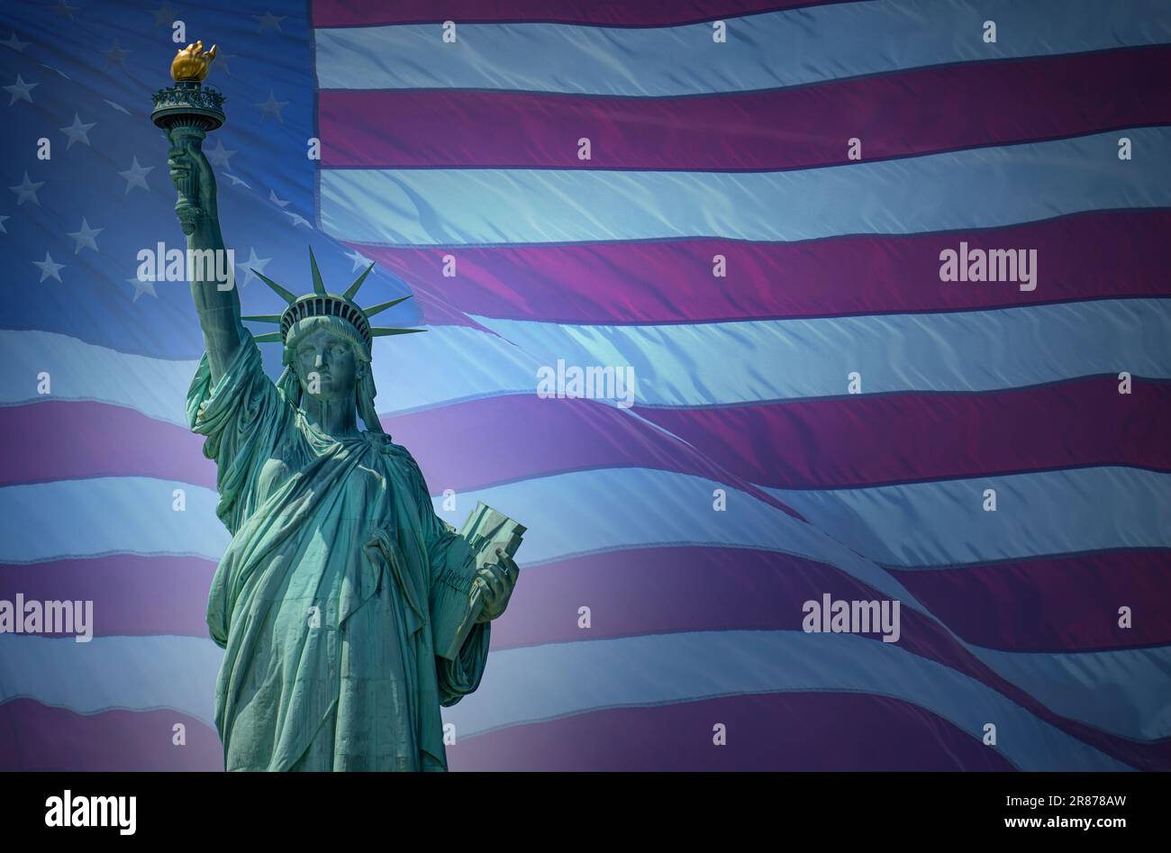Statue of Liberty against an American Flag symbolizing unity in the ...