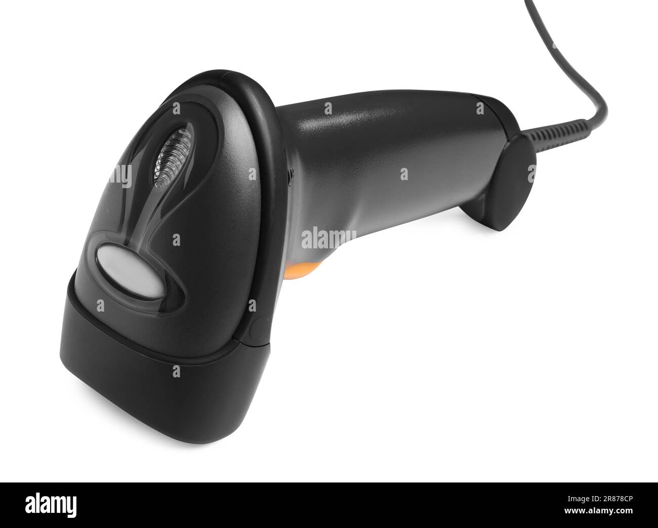 Black modern barcode scanner isolated on white Stock Photo - Alamy