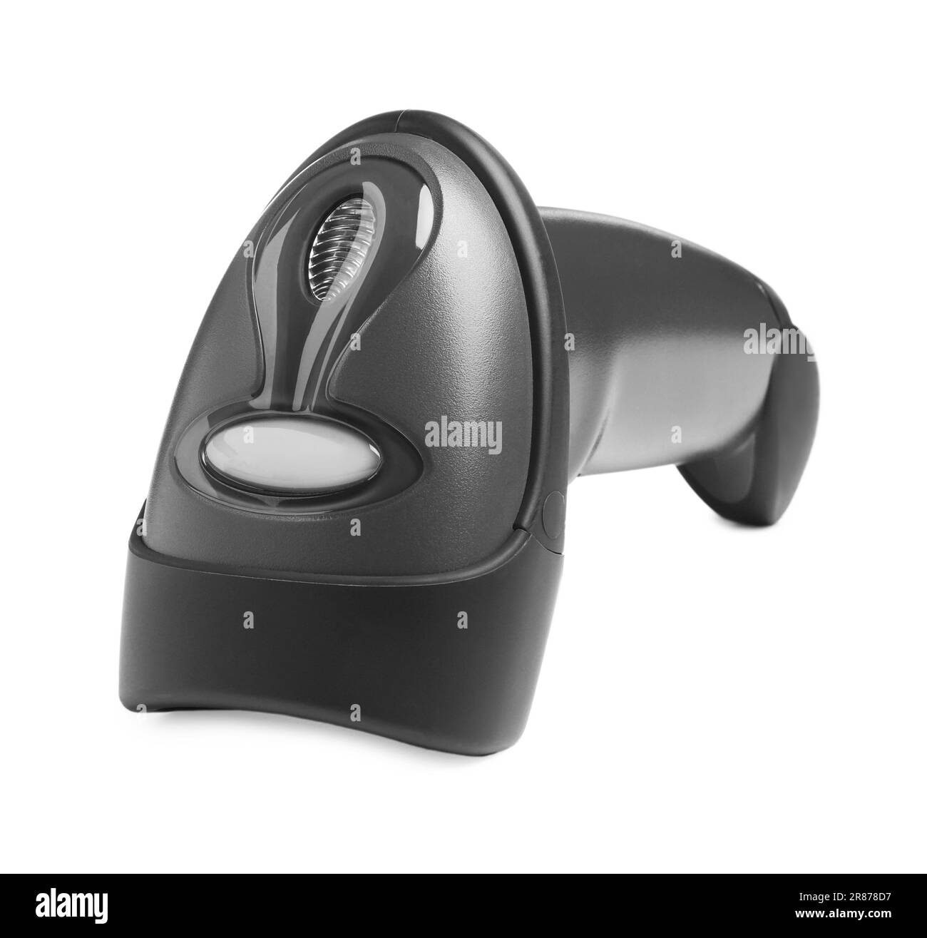 Black modern barcode scanner isolated on white Stock Photo - Alamy