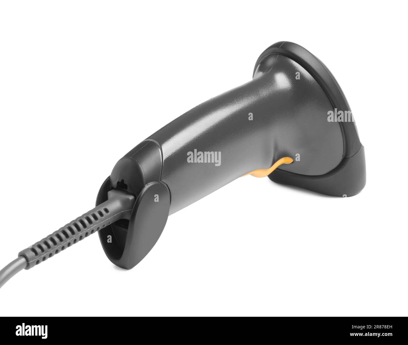 Black modern barcode scanner isolated on white Stock Photo - Alamy