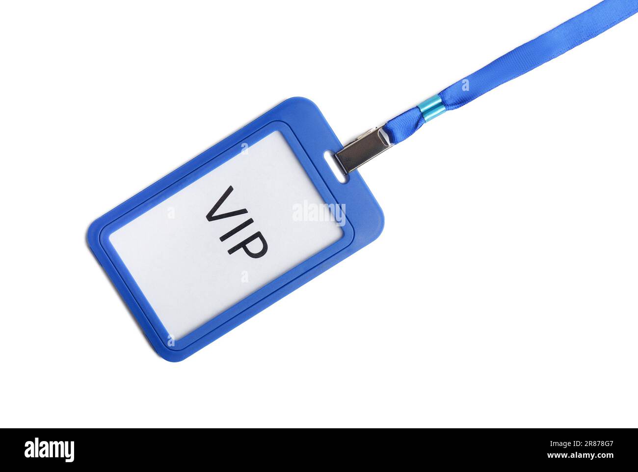 Blue vip badge isolated on white, top view Stock Photo - Alamy