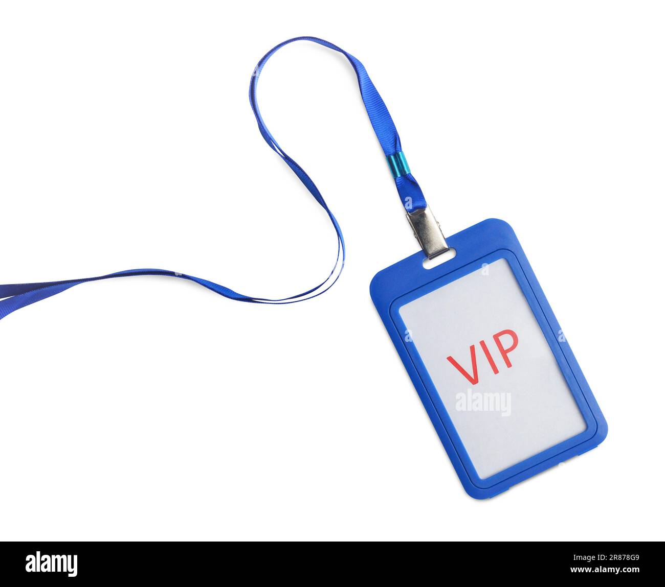 Blue vip badge isolated on white, top view Stock Photo - Alamy