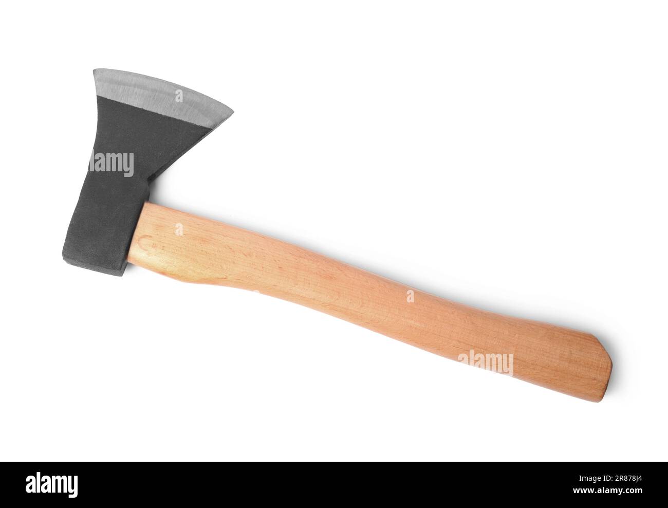 Metal ax with wooden handle isolated on white, top view Stock Photo - Alamy