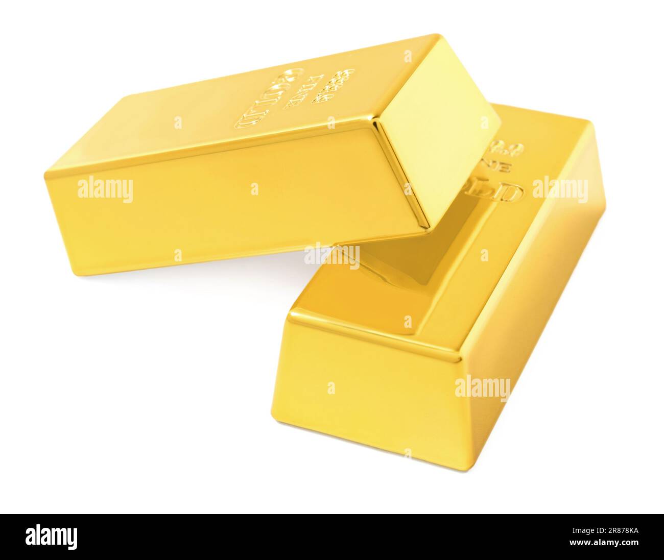 Two shiny gold bars isolated on white Stock Photo - Alamy