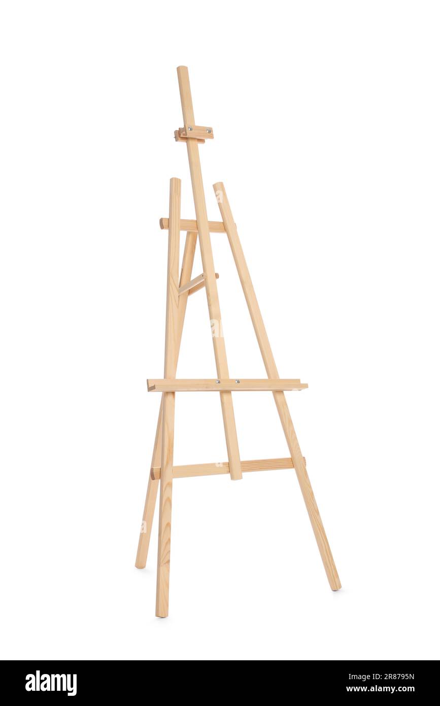 Wooden easel isolated on white. Artist's equipment Stock Photo - Alamy