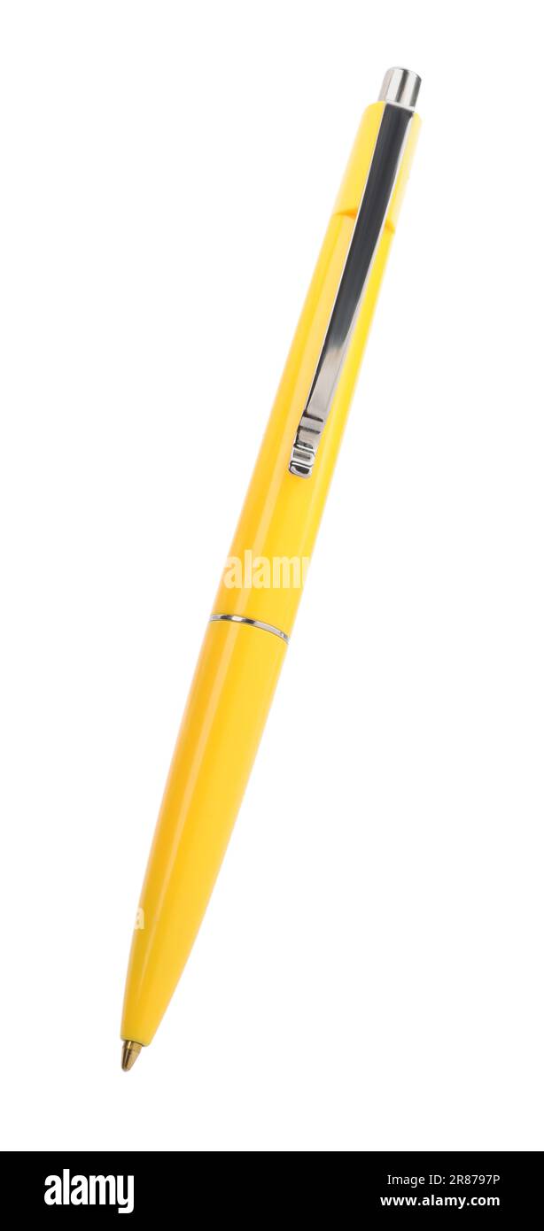 New stylish yellow pen isolated on white Stock Photo - Alamy