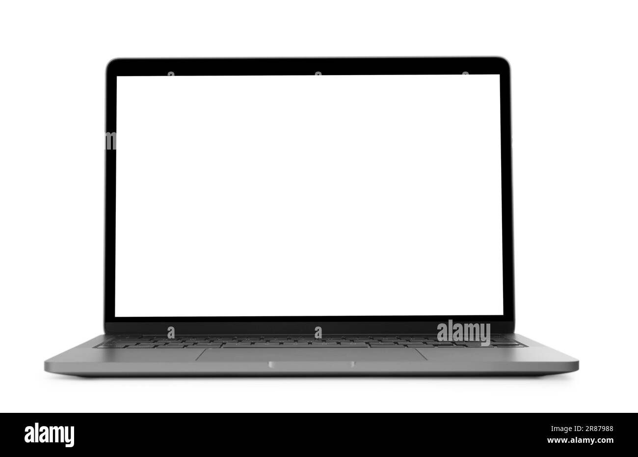 Modern laptop with blank screen isolated on white Stock Photo - Alamy