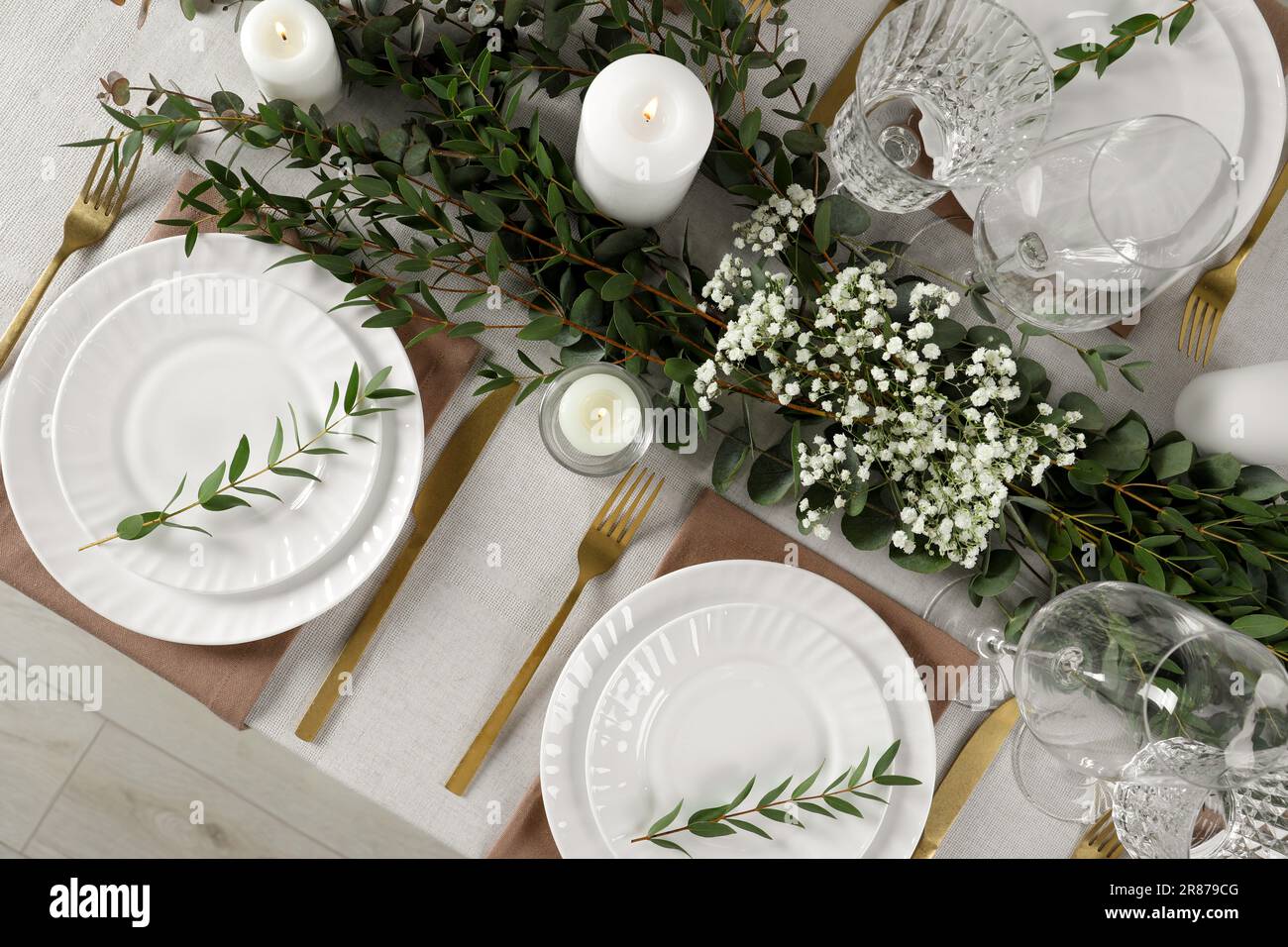 Stylish elegant table setting for festive dinner, flat lay Stock Photo ...