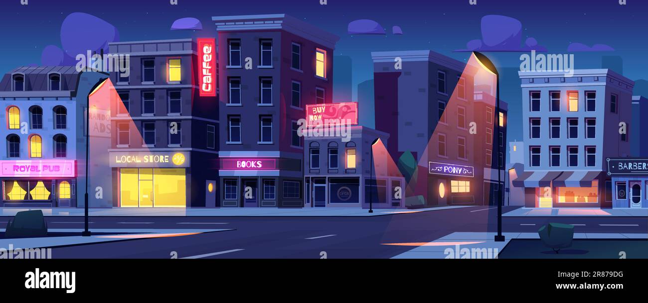 Night city street intersection cartoon vector background. Urban ...