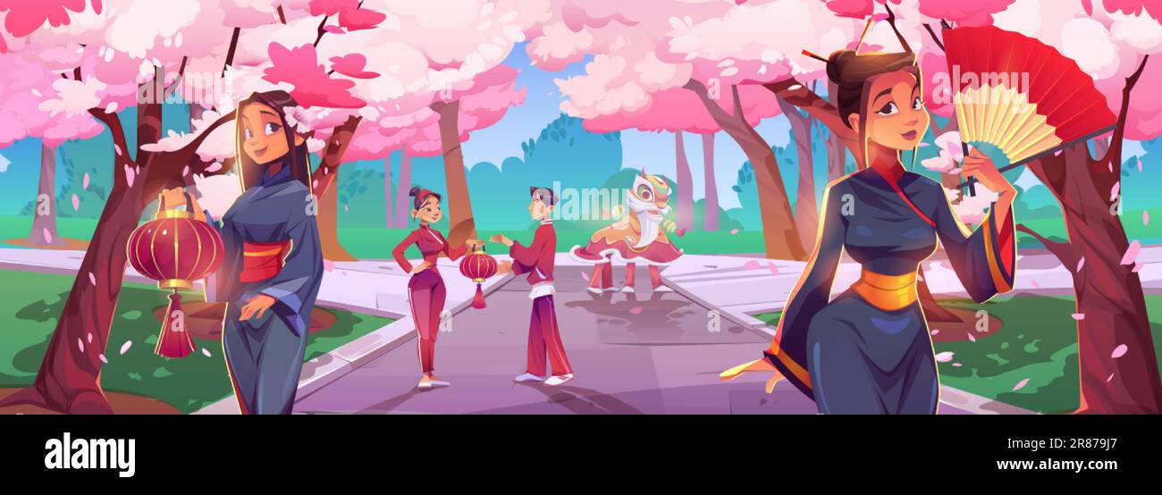 Chinese New Year decoration cartoon illustration. Japanese traditional ...