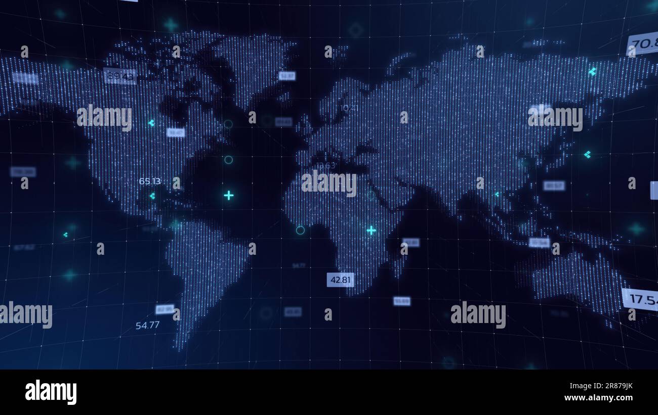 Digital World Map dark blue Hologram Background, business and ...