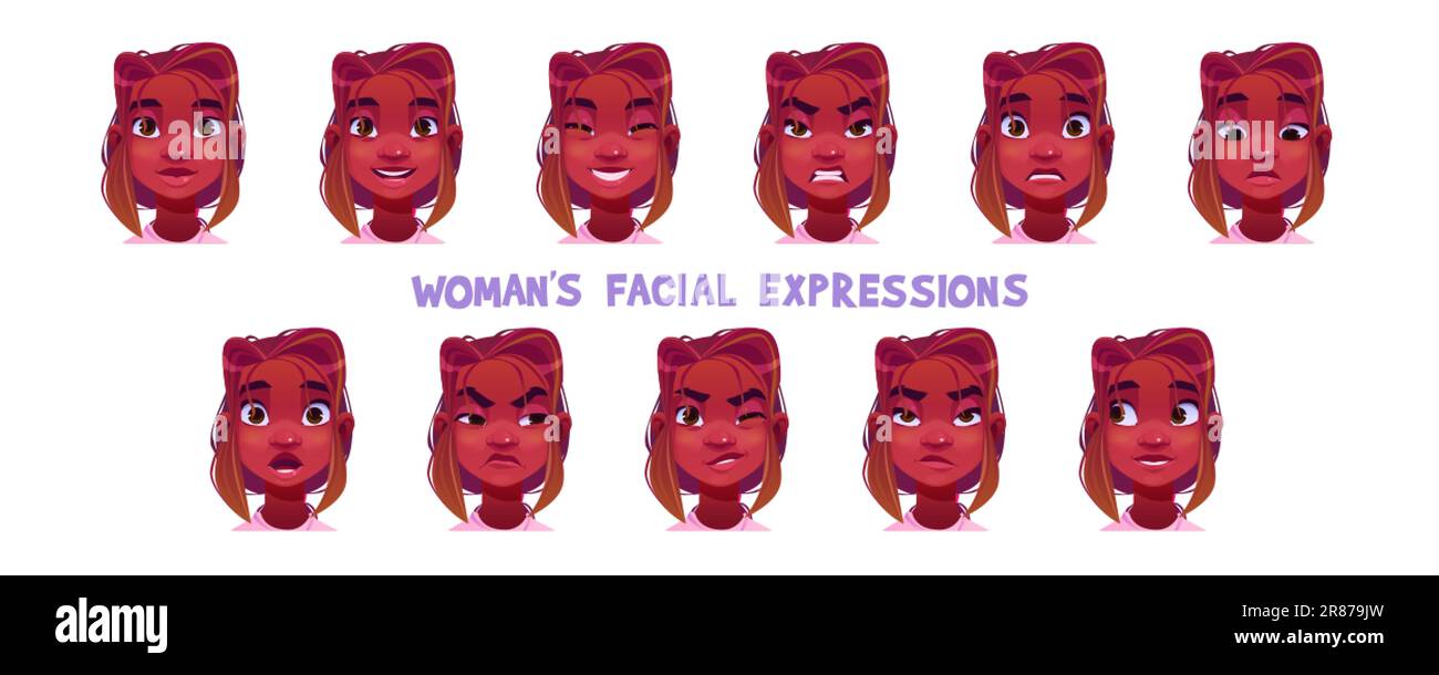 Black woman face expression cartoon vector set. Female african ...